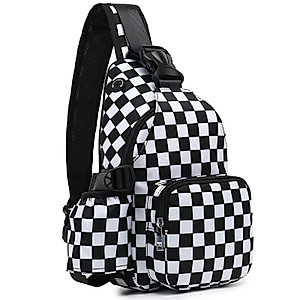 Xunteny Checkered Sling Bag Backpack for Women, Small Chest Bag Crossbody Shoulder Bags for School Traveling Hiking Cycling