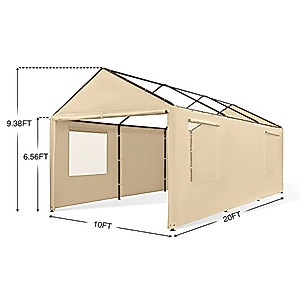 Gardesol Carport Replacement Sidewall, Replacement Sidewall Tarp for 10' x 20' Carport Frame, 180G Waterproof & UV Protected Replacement Sidewall Cover, Beige, Top Cover and Frame Not Included