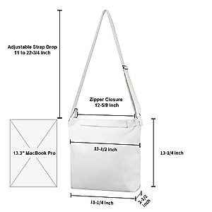 Muka Canvas Shoulder Bag with Zipper, White Hobo Crossbody Handbag Casual Tote