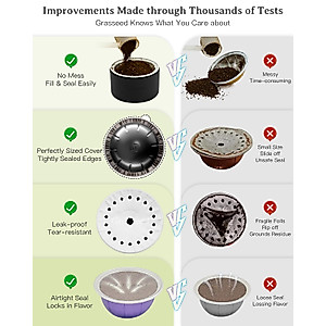 Grasseed Reusable Vertuo Capsule Kit for VertuoLine Capsules with 50Pcs Aluminum Foil Seals Lid, Holder and Brush, Fits for Refill Pods Vertuoline Pod - Black