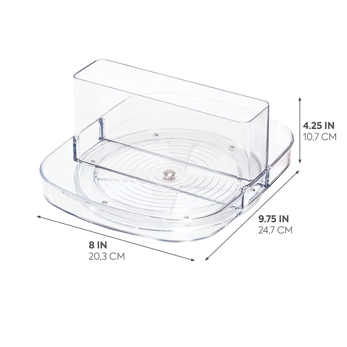 iDesign Linus Plastic Lazy Susan Napkin and Condiments Turntable Holder for Kitchen Countertops and Dining Tables, Clear