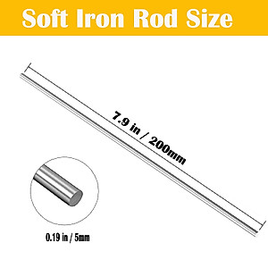 Soft Iron Rod, High Pure Iron Rod, Ideal Core for Making Electromagnets, 0.19" Diameter, 7.9" Long