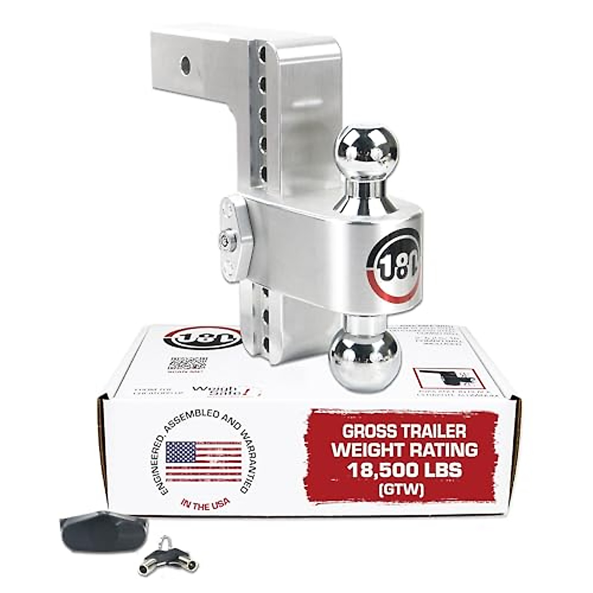 Weigh Safe Adjustable Trailer Hitch Ball Mount - 8" Adjustable Drop Hitch for 2.5" Receiver - Premium Heavy Duty Aluminum Trailer Tow Hitch w/Chrome Plated Tow Balls (2" & 2 5/16") - 18,500 GTW