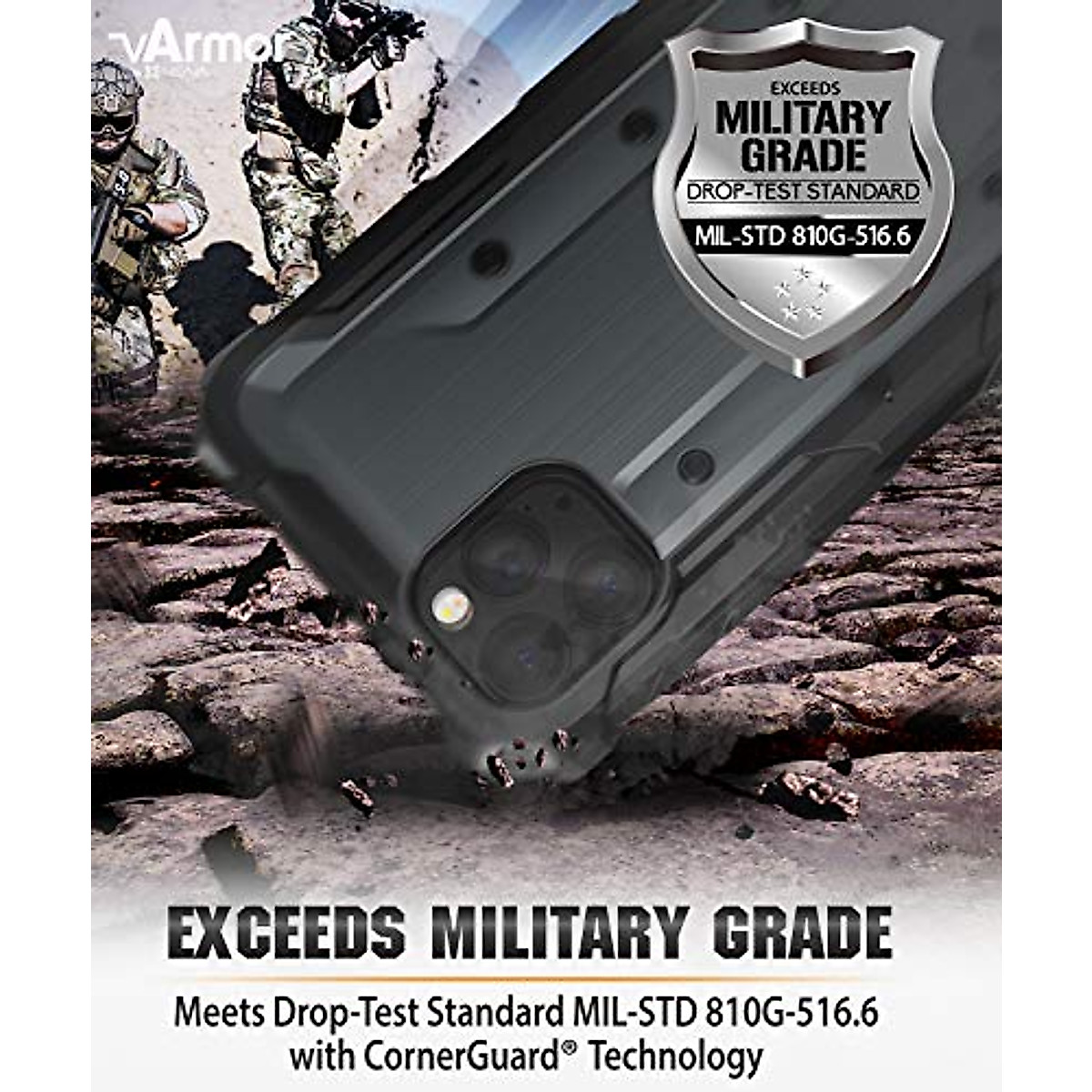 Vena vArmor Rugged Case Compatible with Apple iPhone 11 Pro Max (6.5"-inch 2019), (Military Grade Drop Protection) Heavy Duty Holster Belt Clip Cover with Kickstand - Space Gray