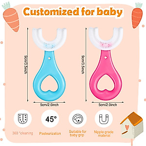 8 Pieces Kids U Shaped Toothbrush with Silicone Brush Head 360 Degrees Toothbrush Toddlers U-Type Toothbrush Whole Mouth Toothbrush Manual Children Toothbrush for Kids 1-6 Years Old, Pink and Blue