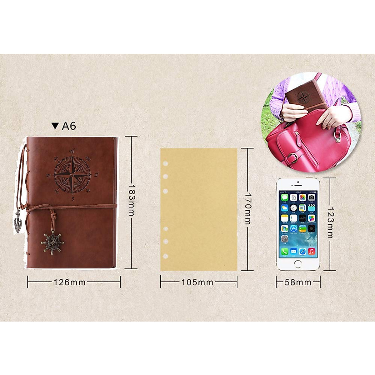 MALEDEN Leather Writing Journal Notebook, Classic Spiral Bound Notebook Refillable Diary Sketchbook Gifts with Unlined Travel Journals to Write in for Girls and Boys (Sky Blue)