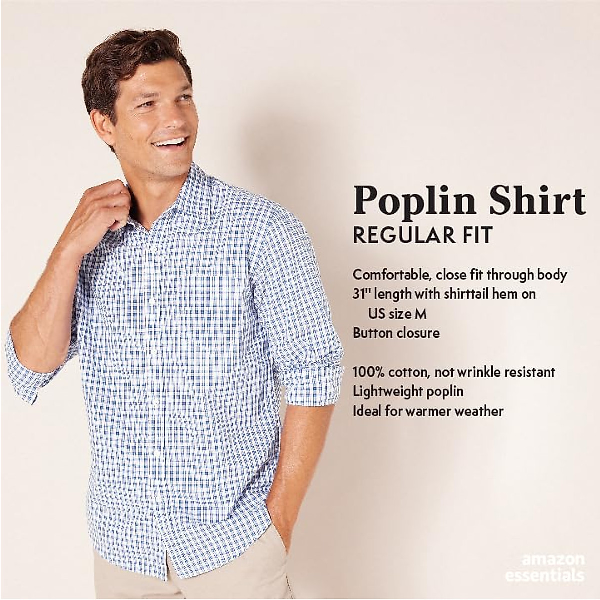 Amazon Essentials Men's Regular-Fit Long-Sleeve Casual Poplin Shirt, Grey Plaid, Large