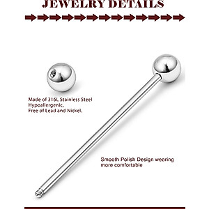 Prjndjw 14G Stainless Steel Opal & CZ & Turquoise Industrial Barbell Cartilage Earring Body Piercing Jewelry 38MM 1 1/2 Inch Bar Piercing for Women Men Silver-tone