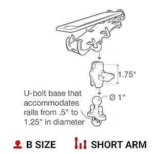 RAM MOUNTS Quick-Grip Large Phone Mount with Handlebar U-Bolt Base RAM-B-149Z-A-PD4U with Short Arm for Motorcycle, ATV/UTV, Bike