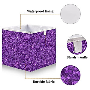 Kigai Purple Glitter Sequins Cabinet Storage Basket, 15.75 x 10.63 x 6.96 inches, Collapsible Closet Storage Bins for Home Bedroom Office