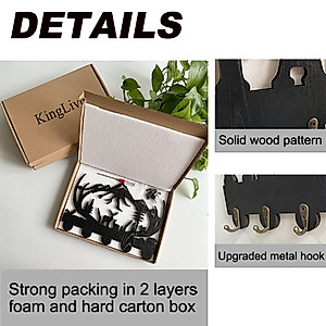 SCITOY Deer Key Hooks, Animal Theme Wall Mount Organizer, Wooden Key Holder with 5 Metal Hooks,19 * 29 * 3cm Black Home Decoration for Storage, Living Room, Hallway, Office