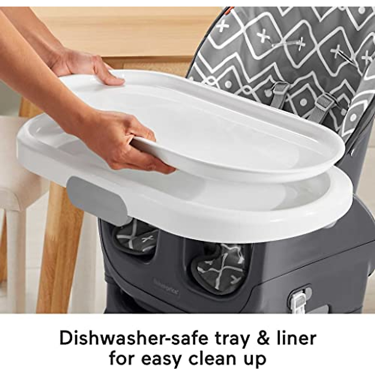 Fisher-Price Baby to Toddler Deluxe High Chair and Portable Booster Seat with Tray Liner Plus Washable Seat Pad and Tray, Gray Tribal