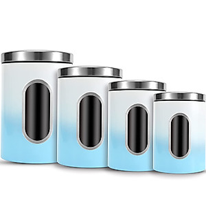 JENNIMER Kitchen Canisters Set of 4,Stainless Steel with Transparent Windows for Sugar Food Tea Coffee Candy Storage(Gradient Blue)