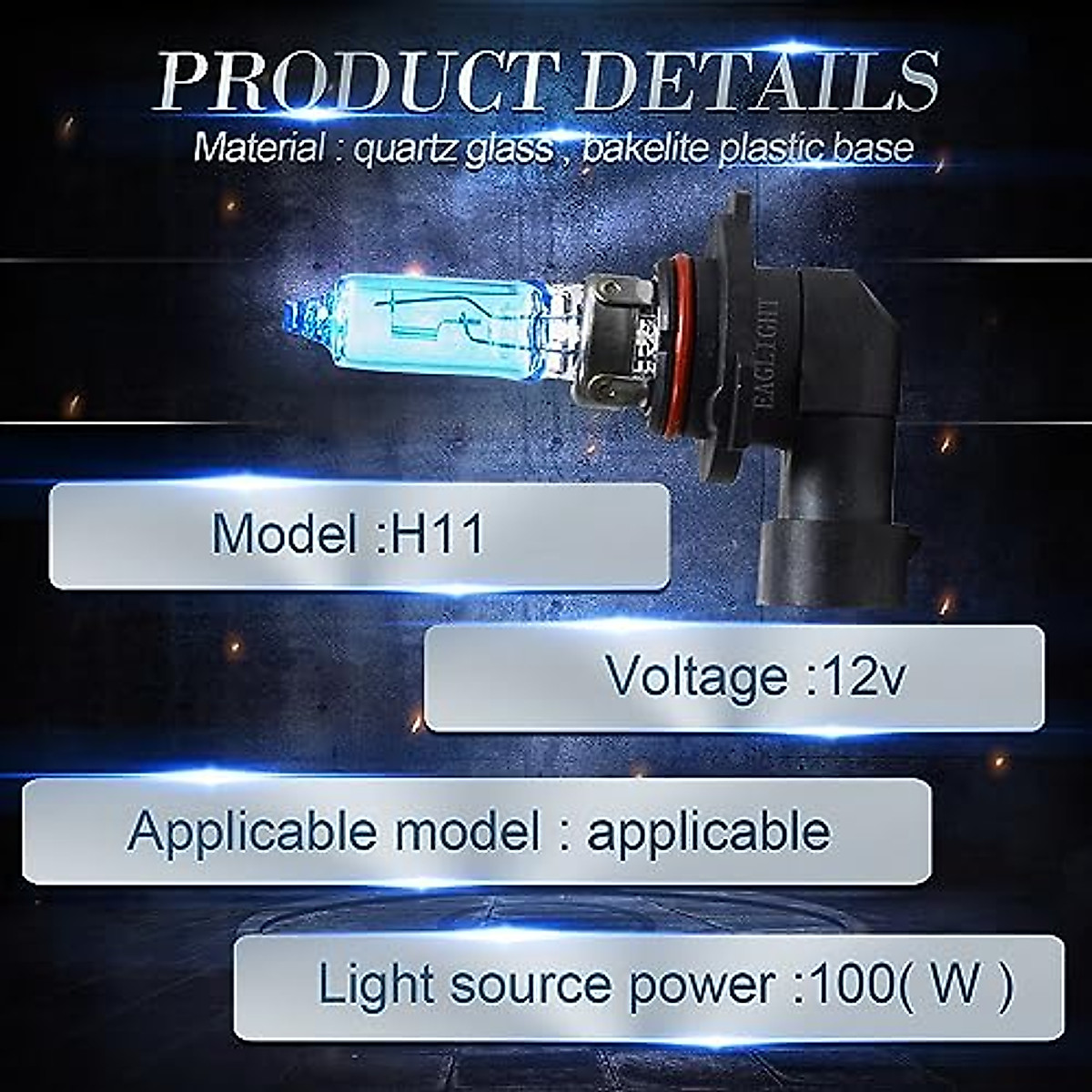 ZKFAR 2 PCS Car Halogen Fog Lamp, 12V 100W PGJ19-2 Super White Light Plug Play, Professional Upgrade Led Bulb Conversion Kit, Universal for Most Car Lights (White #H11)