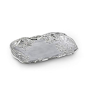 Arthur Court Designs Aluminum Butterfly Flower Food Service Tray, Desktop Storage Organizer, Catchall, Valet, Nightstand or Dresser 9.5 inch Long