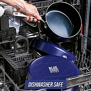 Blue Diamond Cookware Diamond Infused Ceramic Nonstick, 4 Piece Cookware Pots and Pans Set, PFAS Free, Dishwasher Safe, Oven Safe, Blue