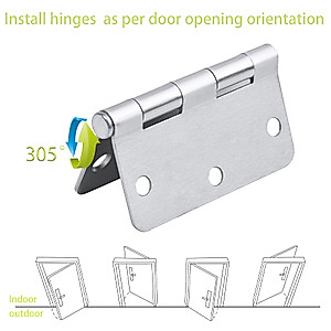 Door Hinge 3 1/2 Inch Interior Door Hinges Satin Nickel 3.5 Inch Interior Hinges 1/4" Radius Flat Iron Hinge 3 ½"x 3 ½" Door Hardware - 3 Pieces