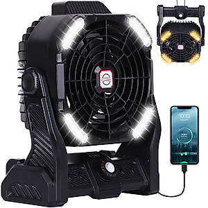 Camping Fan with LED Lantern, Portable Fan Rechargeable Battery Powered Fan for Outdoor Camping Fans, 270°Head Rotation Beach Fan, Quiet Table Fan Battery Operated USB Fan for Tent Picnic Black X26