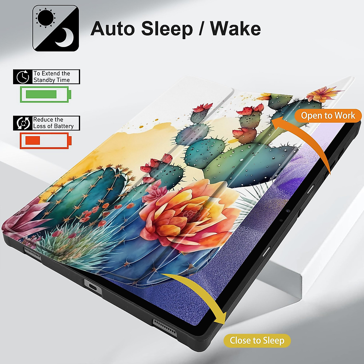 MEEgoodo Case for Samsung Galaxy Tab S10 Ultra (2024 Release)/S9 Ultra (2023 Release) 14.6 inch Cover with S Pen Holder, Tablet Cases with Trifold Stand+TPU Back Shell+Auto Wake/Sleep,Tropical Cactus