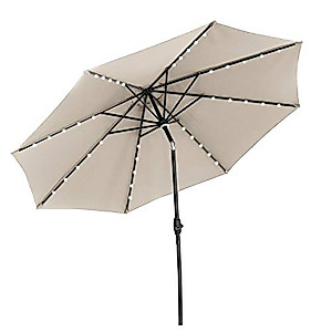 GDY 10Ft Patio Umbrella, Solar Powered 40 LED Lighted Aluminum Outdoor Table Market Umbrella with Tilt and Crank (Khaki)