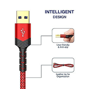 JSAUX Hard Drive Cable [2 Pack,0.3M+1M] USB 3.0 A to Micro B Nylon Cable Compatible with Portable External Hard Drives,WD Elements,Seagate Expansion,Toshiba,Samsung M3 1TB/Galaxy S5/Note 3-Red