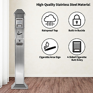 lukar Commercial Trash Receptacles Metal Trash Container Heavy Duty Trash Disposal Outdoor Vertical Trash Can for Patios Gardens Hotels Pubs Offices(Silver)