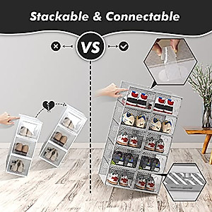 GONAT Large Shoe Organizers, Clear Shoe Boxes Stackable, Good Replacement For Shoe Rack, Under Bed, Grey.