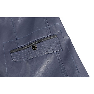 CHARTOU Men's Regular Fit Button Down Lined Business Lambskin Leather Jacket Blazer with Pockets (X-Large, Navy)