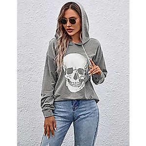 Blooming Jelly Women's Skeleton Hoodie Skull Graphic Hoodies Long Sleeve Top Pullover Oversized Sweatshirt（X-Large,Grey-Hoodie）
