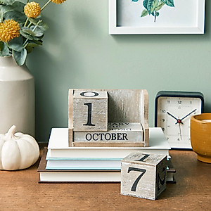 Wooden Perpetual Date Desk Calendar Blocks for Teachers, Farmhouse Office Decor (5 x 4 In)