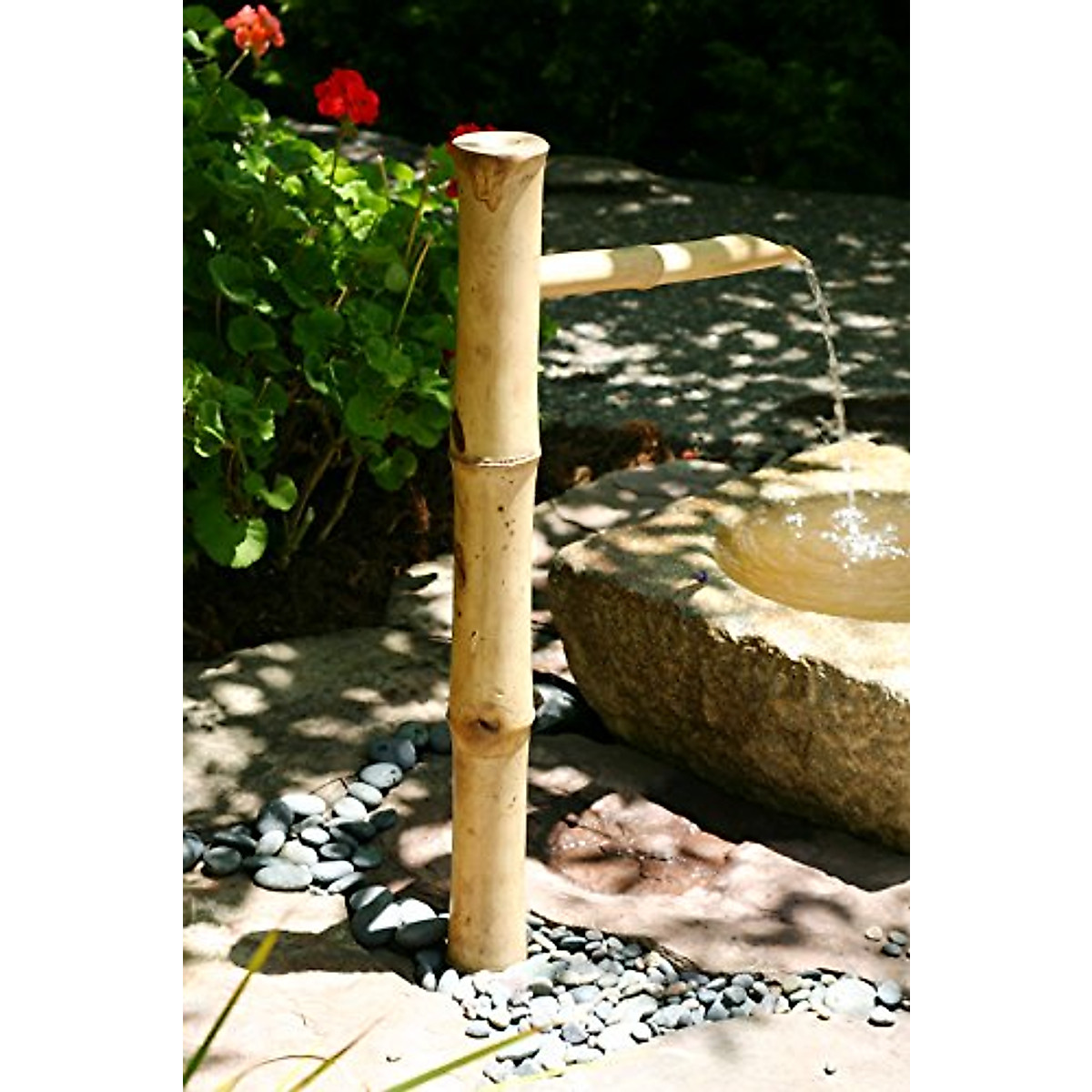 Bamboo Accents 36” Tall Outdoor Water Fountain with Pump, Easy Install in Pond or Garden, Handmade Smooth Natural Split-Resistant Bamboo