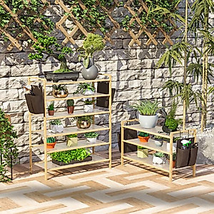 CoMokin 3-Tier Bamboo Shoe Rack with Side Pockets, Stackable | Sturdy | Multi-Function Shoe Shelf Storage Organizer for Closet Entryway Balcony Bathroom