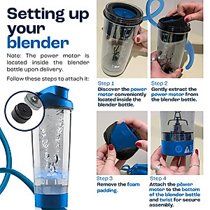 AQUAFIT Electric Protein Shaker Bottle - USB Rechargeable Shaker Bottles 24oz Shaker Bottles for Protein Mixes, Protein Mixer, Gym Accessories, Gadgets for Men (Blue)