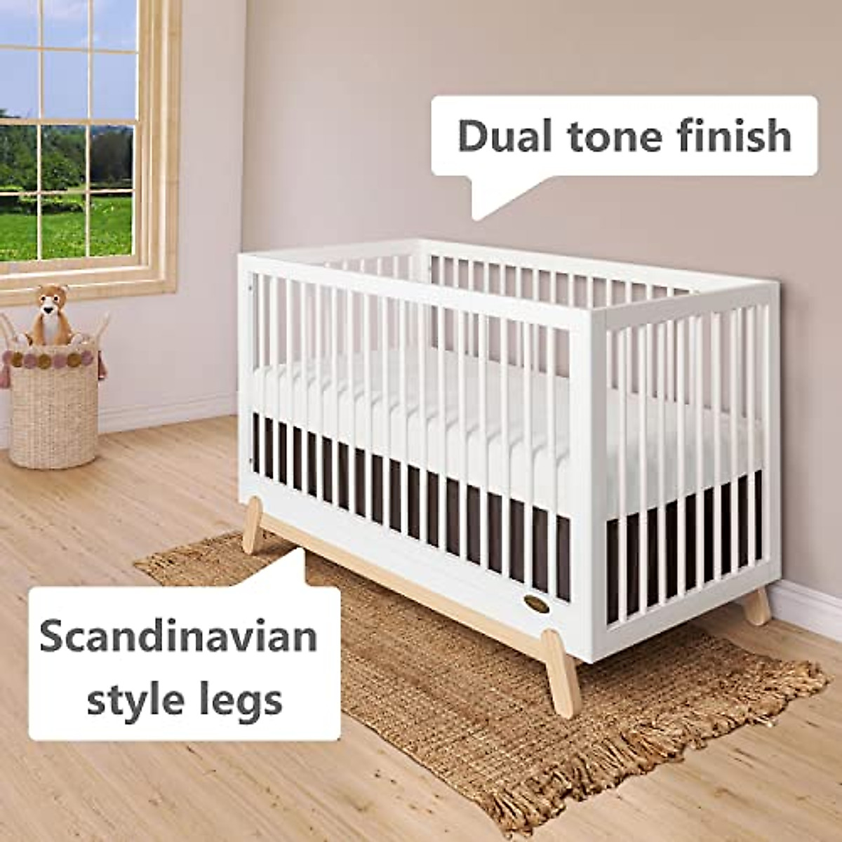 Dream On Me Hygge 5-in-1 Convertible Crib in Weathered Vintage Oak, JPMA & Greenguard Gold Certified, Made of Sustainable Pinewood, Easy to Clean, Safe Wooden Nursery Furniture