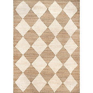 Rugs USA x Arvin Olano Louie Diamond Checkerboard Jute Area Rug, 9' x 12', Natural