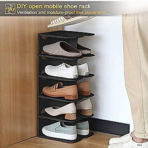 ACPOP 6-Tier Free-Standing Shoe Rack, Adjustable Shoe Shelf, Space Saving Shoes Storage Organizer Stand for Entryway, Hallway, Closet, Black