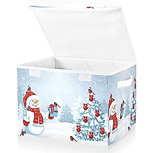 Snowman Bird Large Storage Bins with Lid Collapsible Storage Bin Storage Cubes Rectangle Storage Bin for Living Room Bedroom