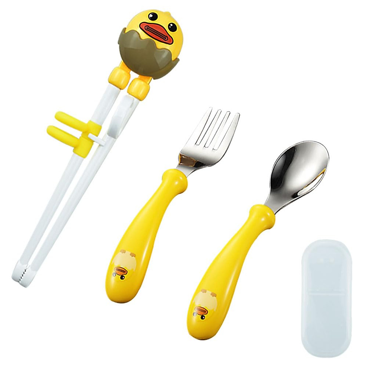 Quimoy 2 Pairs Kids Chopsticks, Training Chopsticks for Kids, Cute Animal Cartoon Design Chopsticks for Learning and Training -Yellow Tiger & Blue Elephant