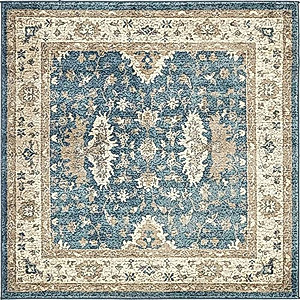 Unique Loom Salzburg Collection Classic Traditional Medallion Design Oriental Inspired Area Rug, 4' 0" x 4' 0", Blue/Beige