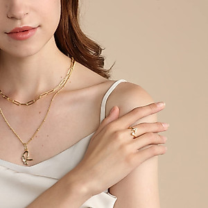 Haoze Initial Letter Ring for Women Gold Stackable Alphabet Rings with Initial Adjustable Crystal Inlaid Initial Rings Bridesmaid Gift(A Gold)