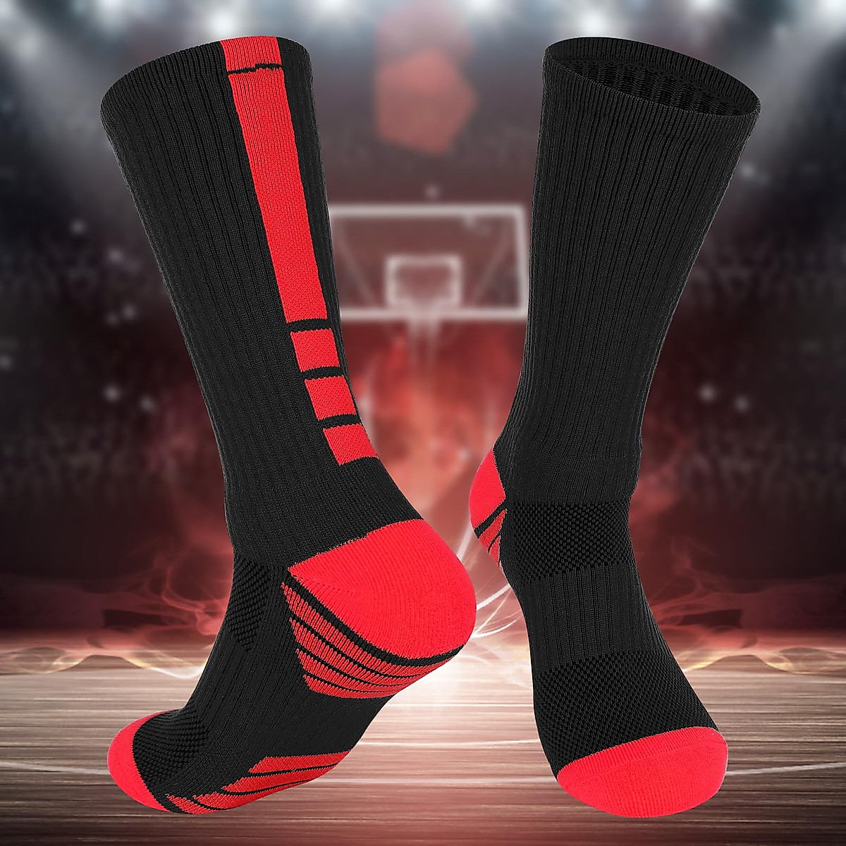 Finerview Elite Basketball Socks for Men 6 Pairs, High-Top Premium Mid Calf Athletic Socks for Adult & Youth
