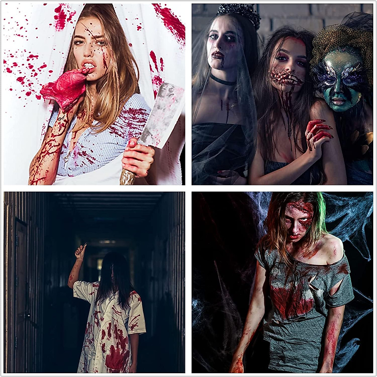 BOBISUKA 3PCS Halloween Fake Blood Makeup Kit - Coagulated Blood 1.41oz + Fake Blood Spray 1.76oz + Dripping Blood 1.76oz, Realistic Washable Special Effects SFX Makeup Set, for Zombie Vampire Monster