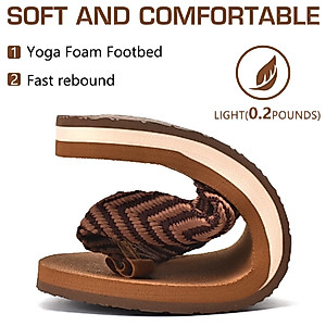 KuaiLu Men's Yoga Mat Leather Flip Flops Thong Sandals with Arch Support Khaki Brown Size 10