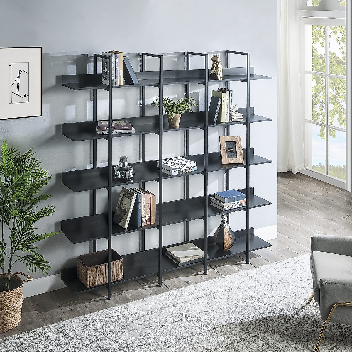 Harper & Bright Designs 5 Tier Bookcase Home Office Open Bookshelf, Vintage Industrial Style Shelf, MDF Board, White Metal Frame, Oak