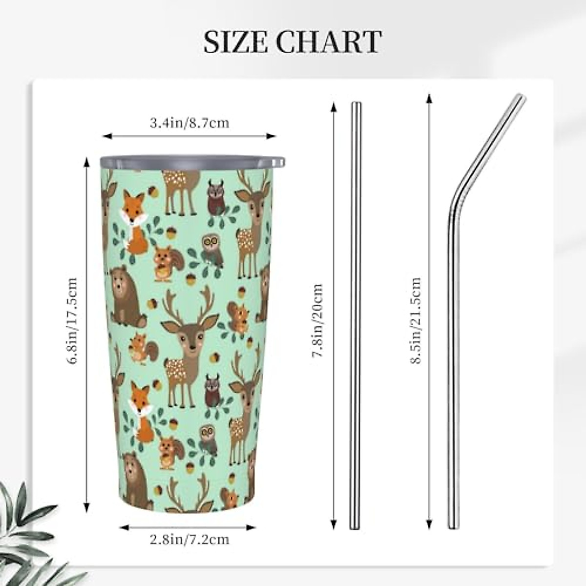 Yaxongx 20oz Tumbler Squirrel Deer Owl Double Wall Vacuum Insulated Coffee Mug with Lid and Metal Straw Brush Reusable Stainless Steel Water Bottle Travel Cup Gifts for Car Ice Drinks Hot Beverage