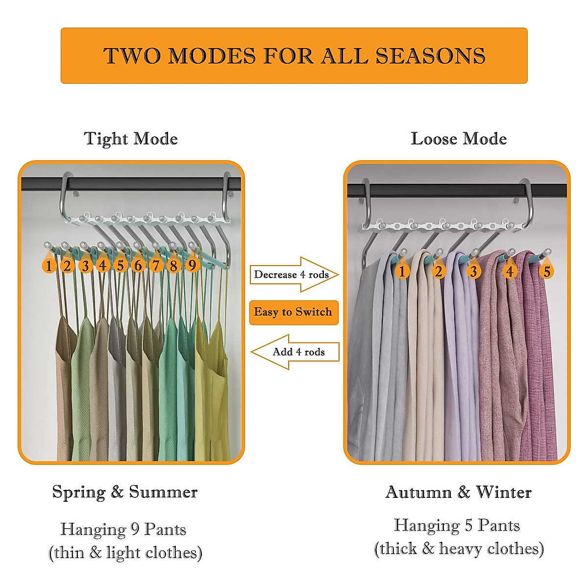 [2024 Upgraded] Zensbin Space-Saving 9-Layer Pant Hanger with Non Slip Stainless Steel Rack for Jeans, Trousers and Shirts (2 Pack)
