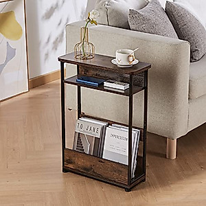 Vintage Narrow Side Table with Storage Shelf, 3 Tier Slim End Table Modern Sofa Table for Narrow and Small Spaces, 24.6 Inch Height Bedside Table Small Nightstand with Magazine Rack Space Saving