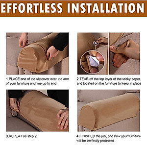 GAMUKAI Stretch Velvet Armrest Covers Spandex Anti-Slip Arm Covers for Chairs Sofa Armchair Slipcovers for Recliner Sofa 2pcs (Leather)