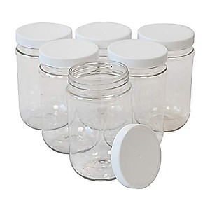 CSBD 16 Oz Clear Plastic Mason Jars With Ribbed Liner Screw On Lids, Wide Mouth, ECO, BPA Free, PET Plastic, Made In USA, Bulk Storage Containers, 6 Pack (16 Ounces)