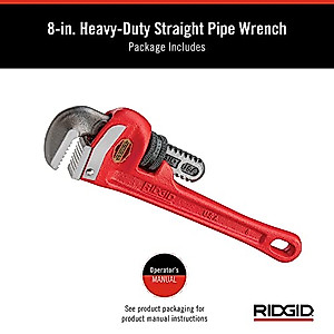 RIDGID 31005 Model 8 Heavy-Duty Straight Pipe Wrench, 8-inch Plumbing Wrench